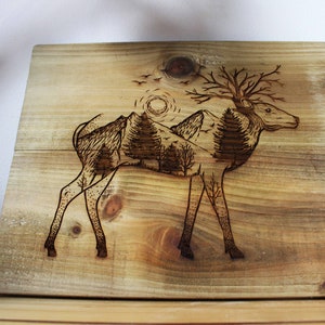Deer Forrest Wooden Art Rustic Handmade Wood Burning Unique Poster ...
