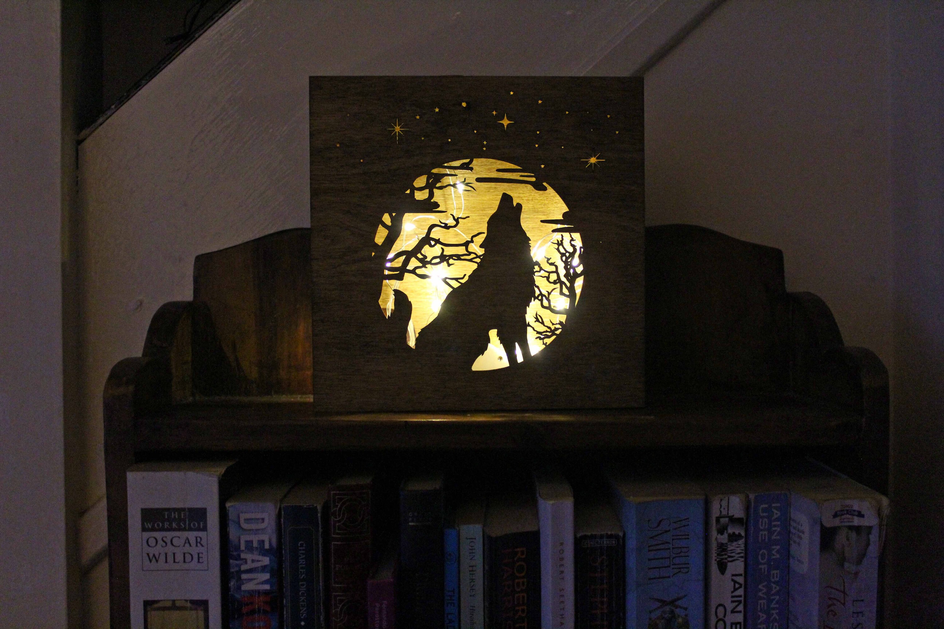Howling Wolf Light Box Bedroom Rustic Wooden Pyrography Wood - Etsy UK