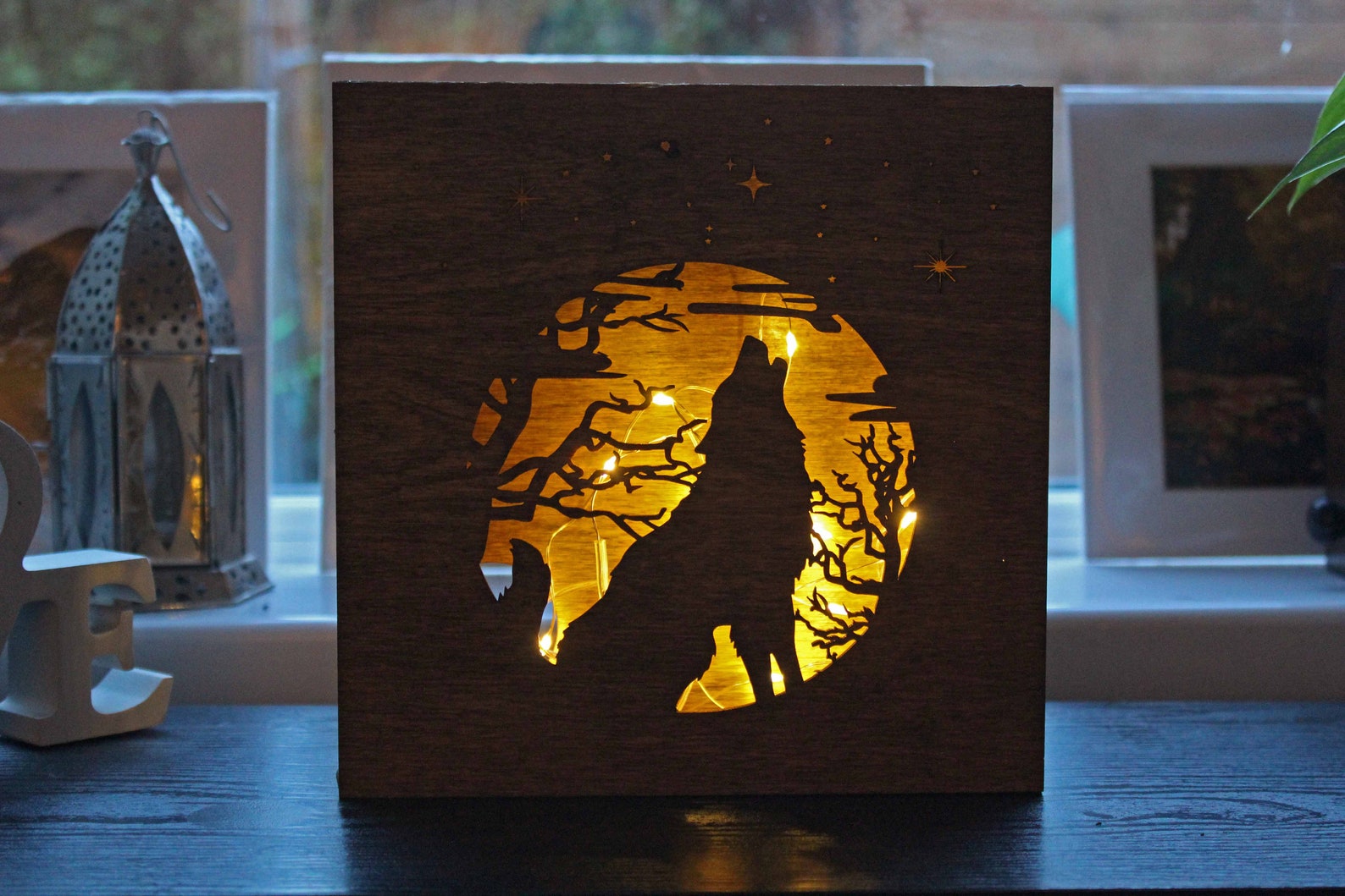 Howling Wolf Light Box Bedroom Rustic Wooden Pyrography Wood - Etsy UK