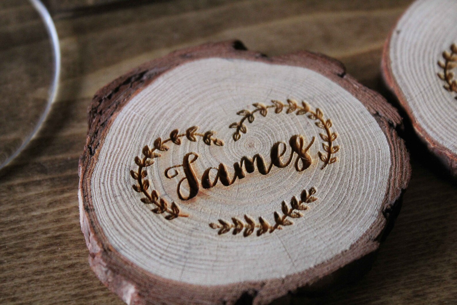 10 X Rustic Log Slice Place Names Personalised Engraved Burned Settings ...