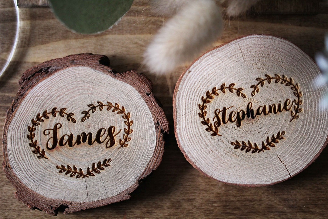 10 X Rustic Log Slice Place Names Personalised Engraved Burned Settings ...