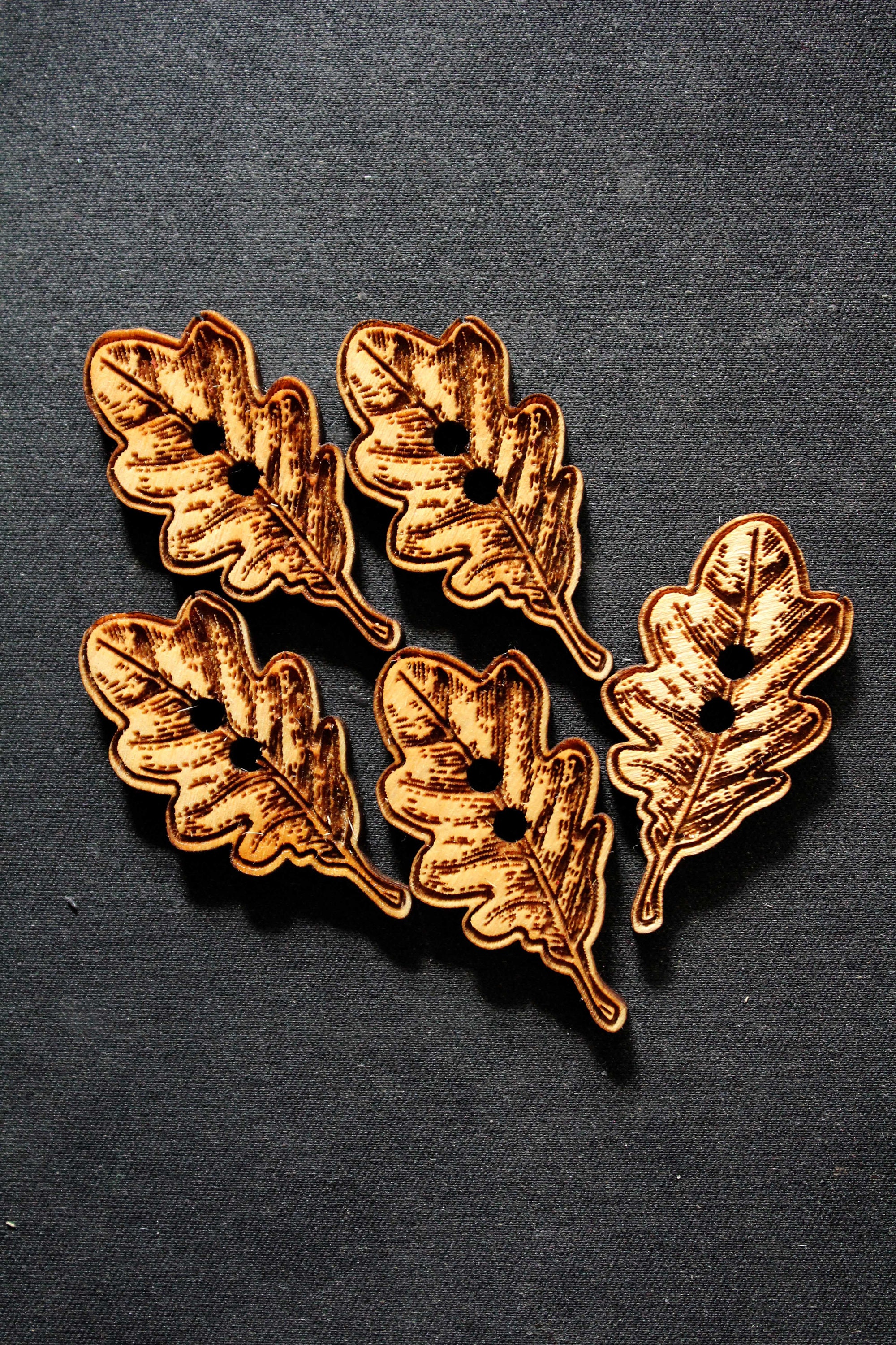 Oak Leaf Wooden Buttons Wood Craft Fun Button Flair Handmade - Etsy