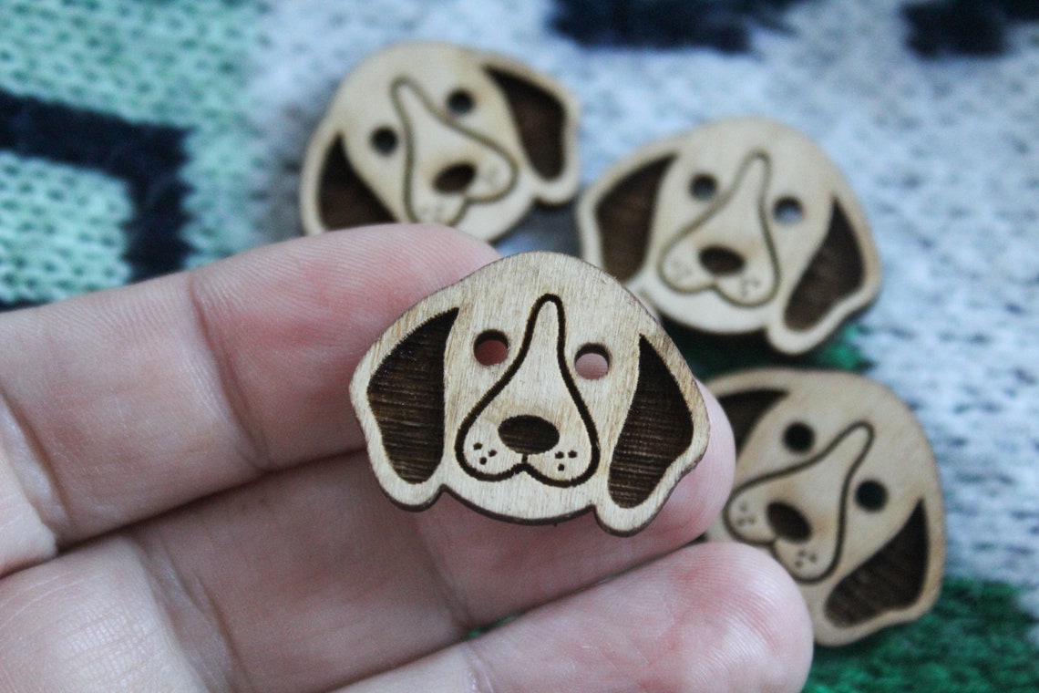 Dog Wooden Buttons Kids Wood Nature Buttons Pet Head Rustic Novelty ...