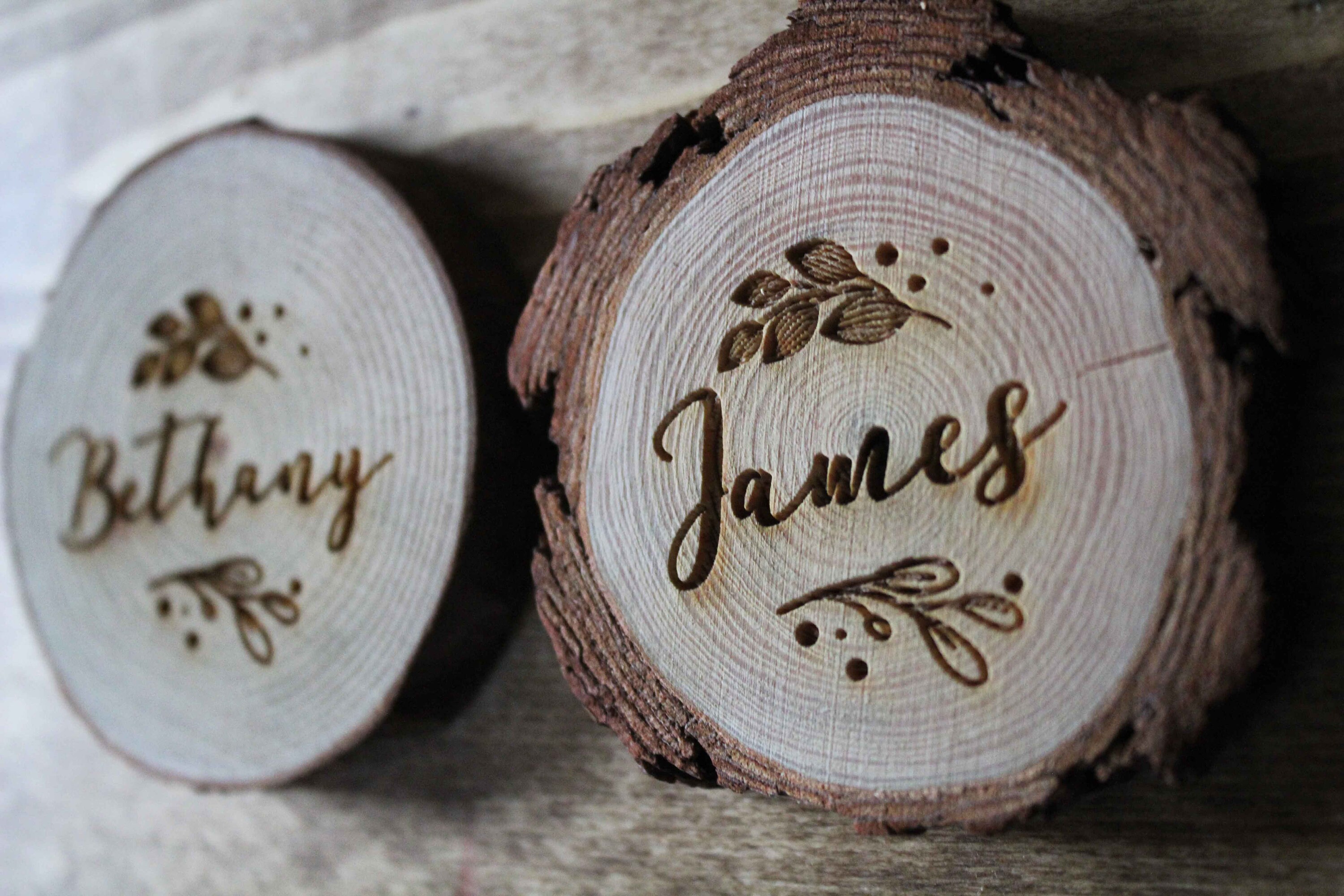 10 X Rustic Log Slice Place Names Personalised Engraved Burned - Etsy UK