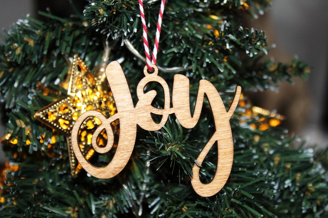 Joy Christmas Wooden Bauble Peace Love Gift Ornament Words Letters ...