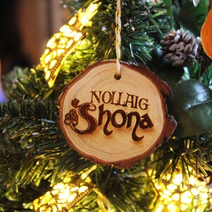 Nollaig Shona Christmas Ornament Wood Bauble Festive Log Slice Rustic ...
