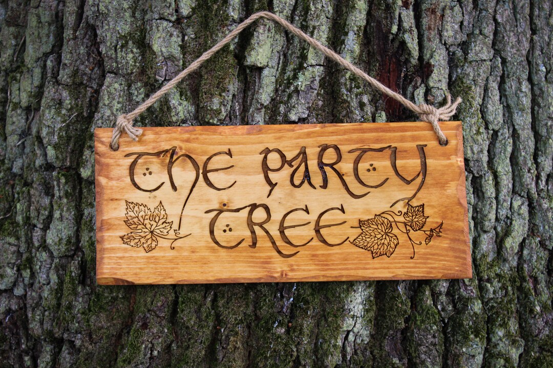 The Party Tree Rustic Wooden Sign Pyrography Wood Burning Jute Rope ...