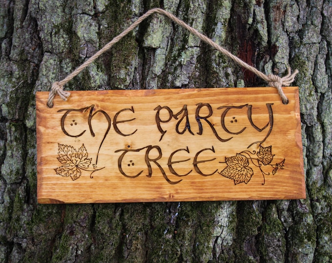 The Party Tree Rustic Wooden Sign Pyrography Wood Burning Jute Rope ...