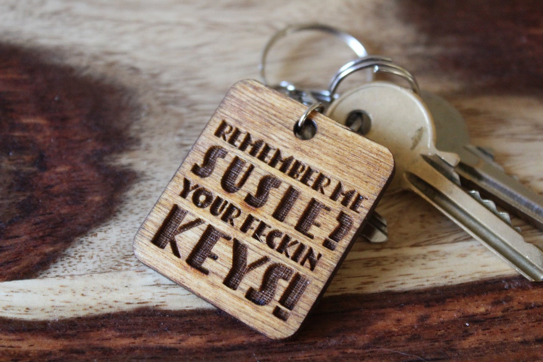 Personalised Funny Wooden Keyring House Home Lost Keys Gift Rustic Gift ...