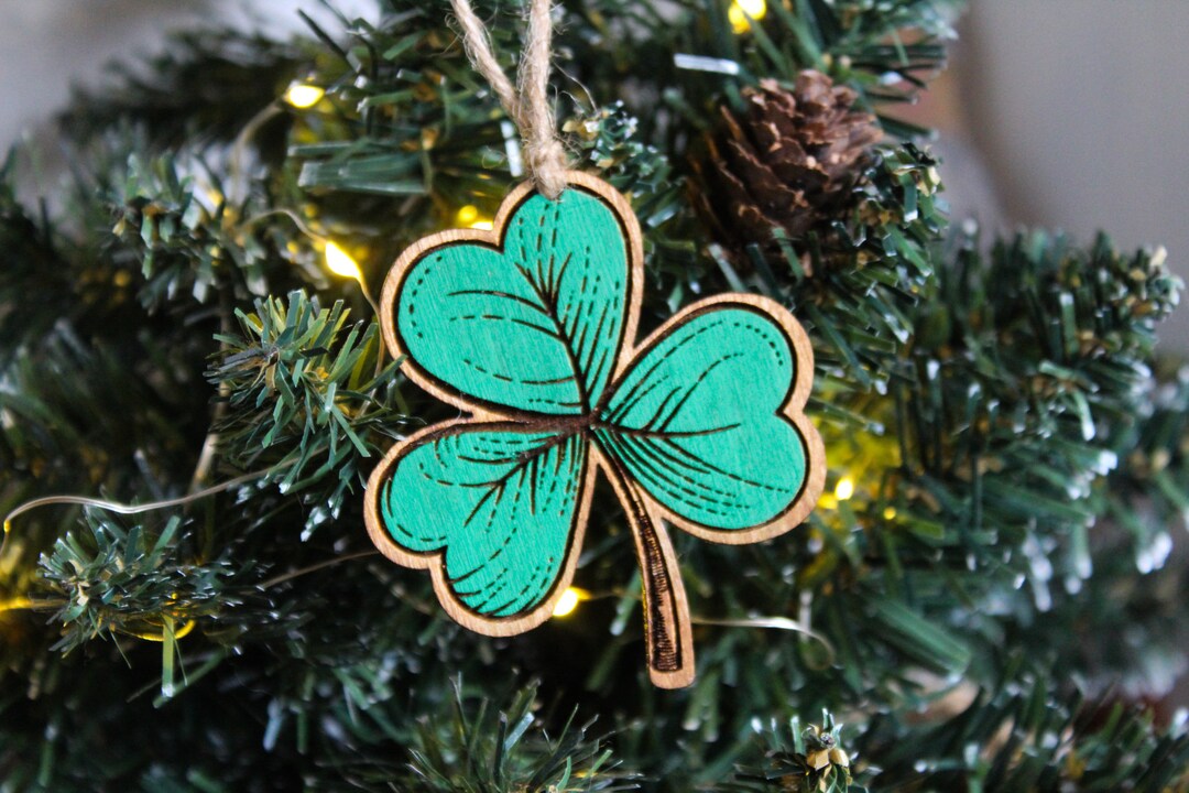 Shamrock Christmas Ornament Wood Bauble Festive Ireland Rustic Handmade ...