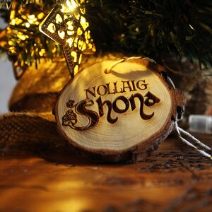 Nollaig Shona Christmas Ornament Wood Bauble Festive Log Slice Rustic ...