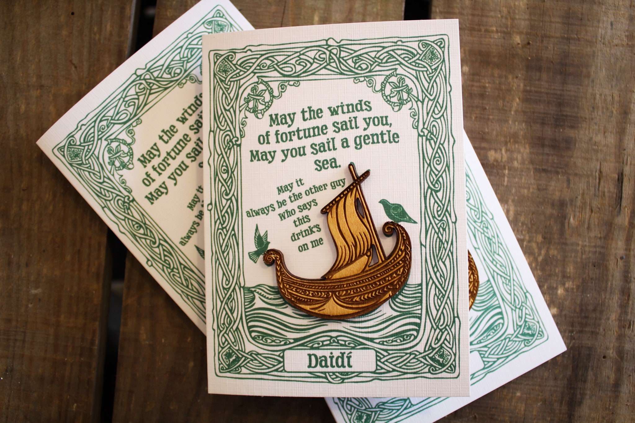 Fathers Day Card Wooden Irish Blessing Sailor Gaelic Expression Boat ...