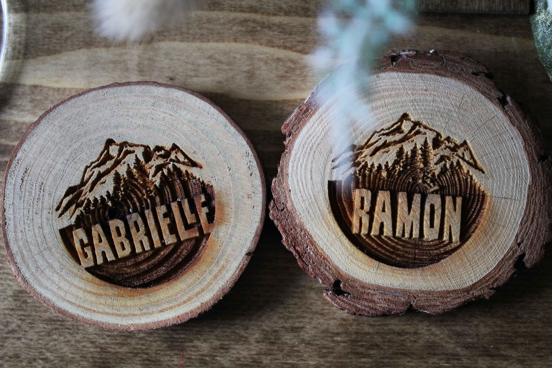 10 X Rustic Log Slice Place Names Personalised Wooden Burned Settings ...