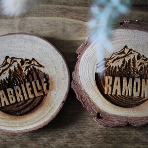 10 X Rustic Log Slice Place Names Personalised Wooden Burned Settings ...