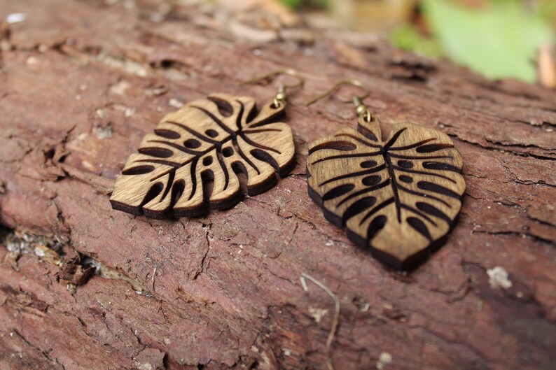 Wooden Leaf Earrings Wood Jewellery Leaves Ladies Women T Etsy