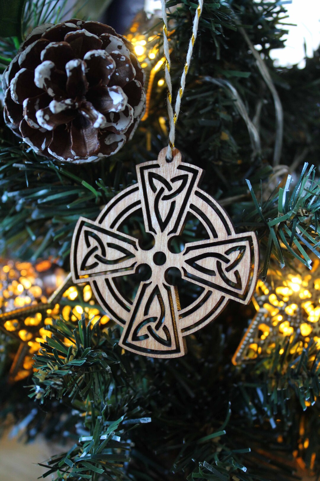 Celtic Cross Wooden Bauble Irish Design Ireland Gaelic Classic Ornament ...