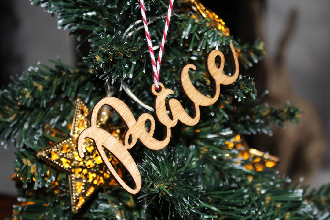 Peace Christmas Wooden Bauble Peace Love Gift Ornament Words Letters ...