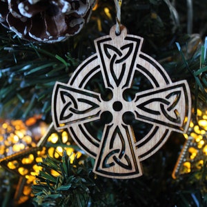 Celtic Cross Wooden Bauble Irish Design Ireland Gaelic Classic Ornament ...