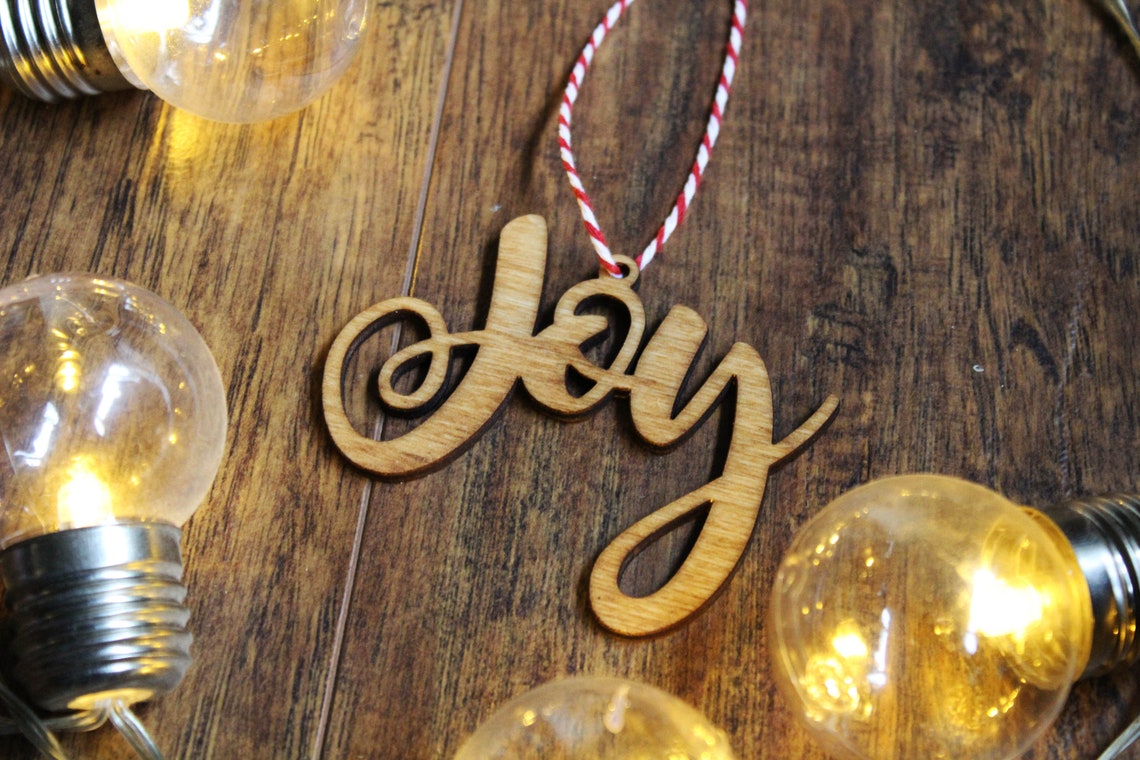 Joy Christmas Wooden Bauble Peace Love Gift Ornament Words | Etsy