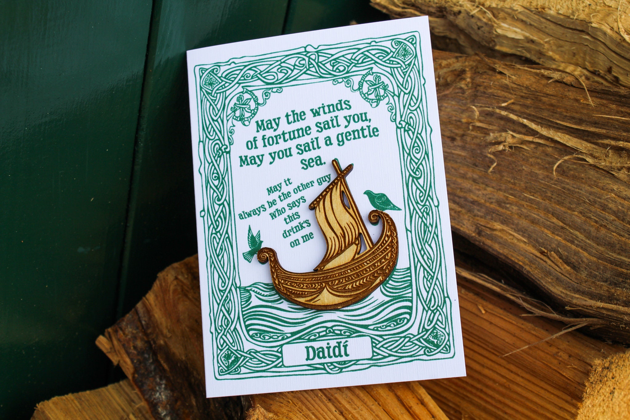 Fathers Day Card Wooden Irish Blessing Sailor Gaelic Expression Boat ...