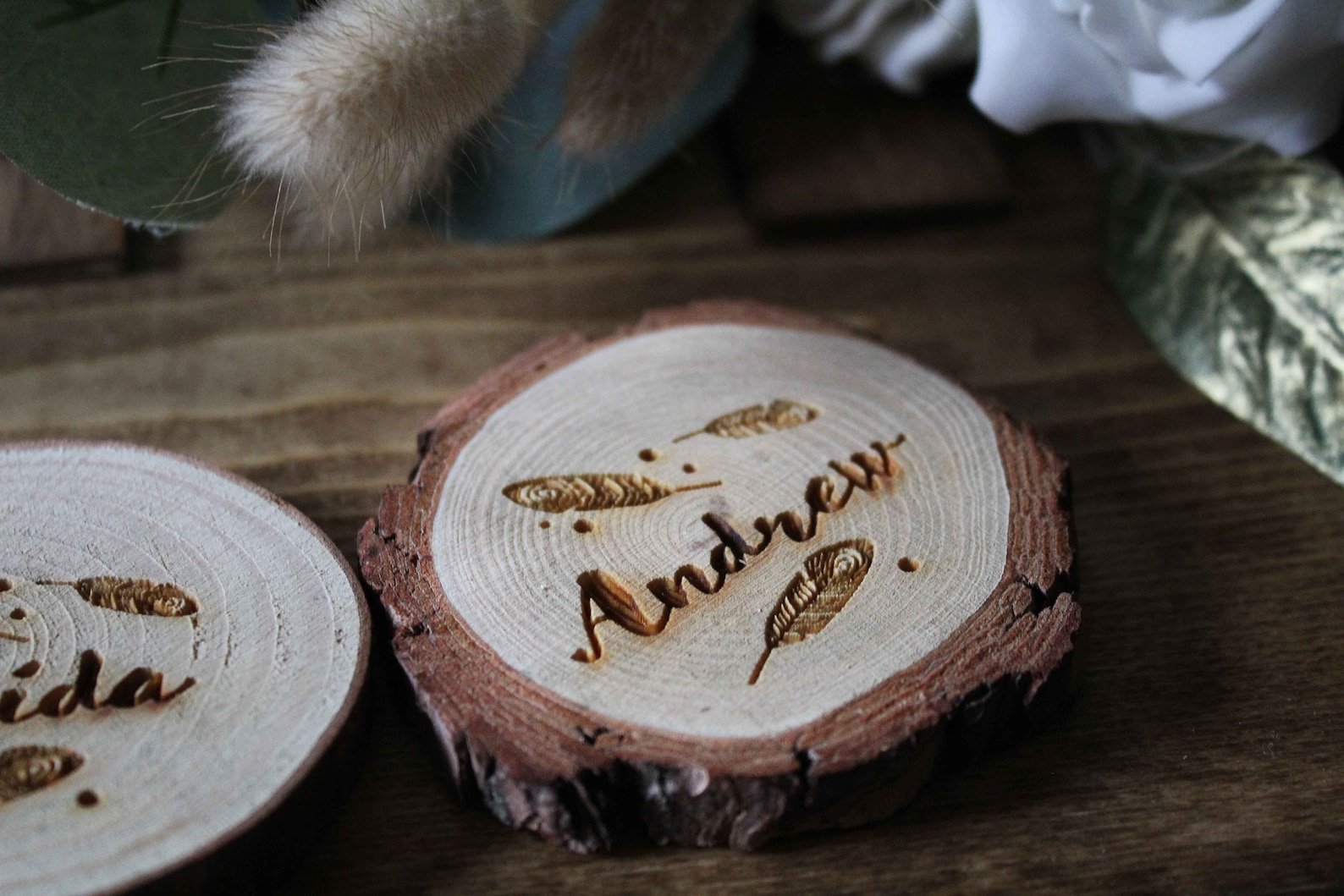 10 X Rustic Log Slice Place Names Personalised Engraved Burned - Etsy UK