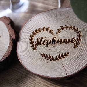 10 X Rustic Log Slice Place Names Personalised Engraved Burned Settings ...