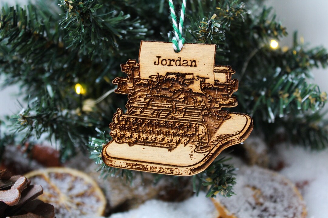 Personalised Typewriter Christmas Ornament Writer Wood Writing Custom ...