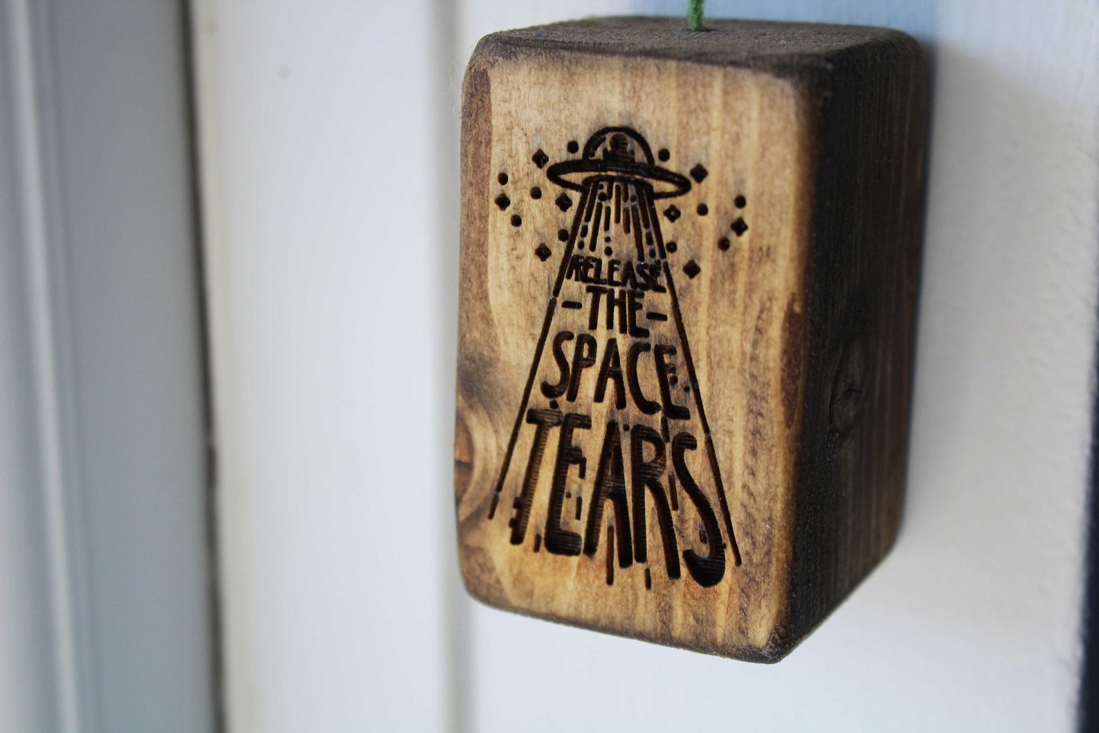 Funny Light Pull Wooden Rustic Spaceship Door Laugh Pyrography Burned ...
