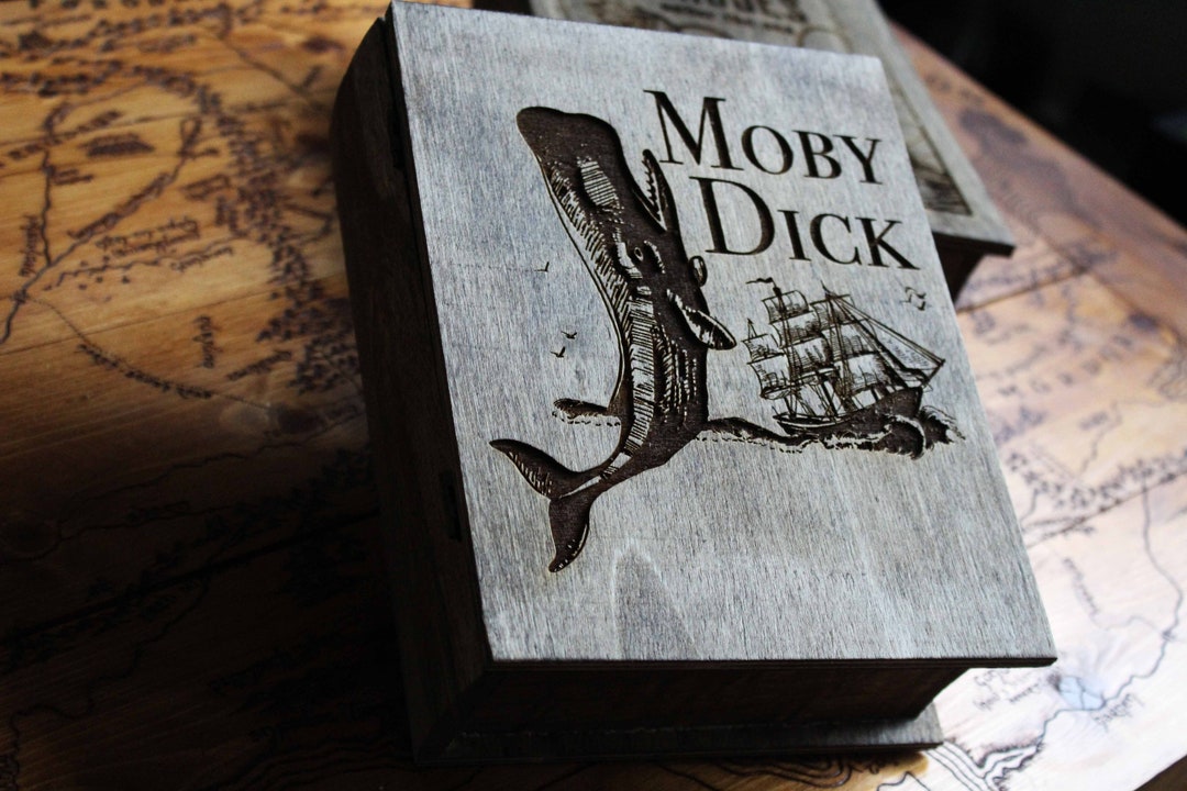 Moby Dick Wooden Book Box Pyrography Case Treasure Memory Box Jewellery ...