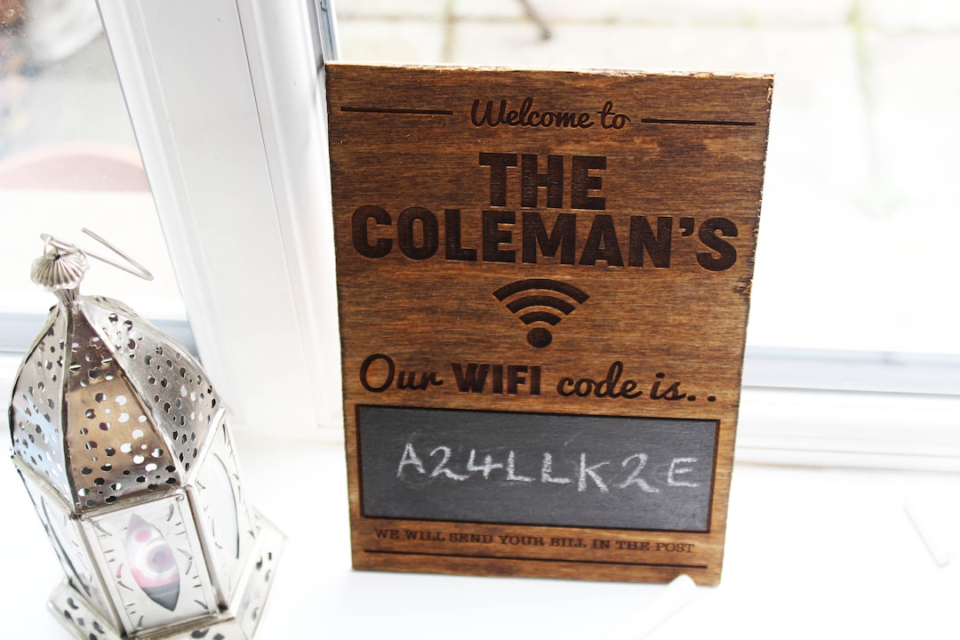 Personalised Wifi Home Sign Custom Chalkboard Wood Burned Pyrography ...