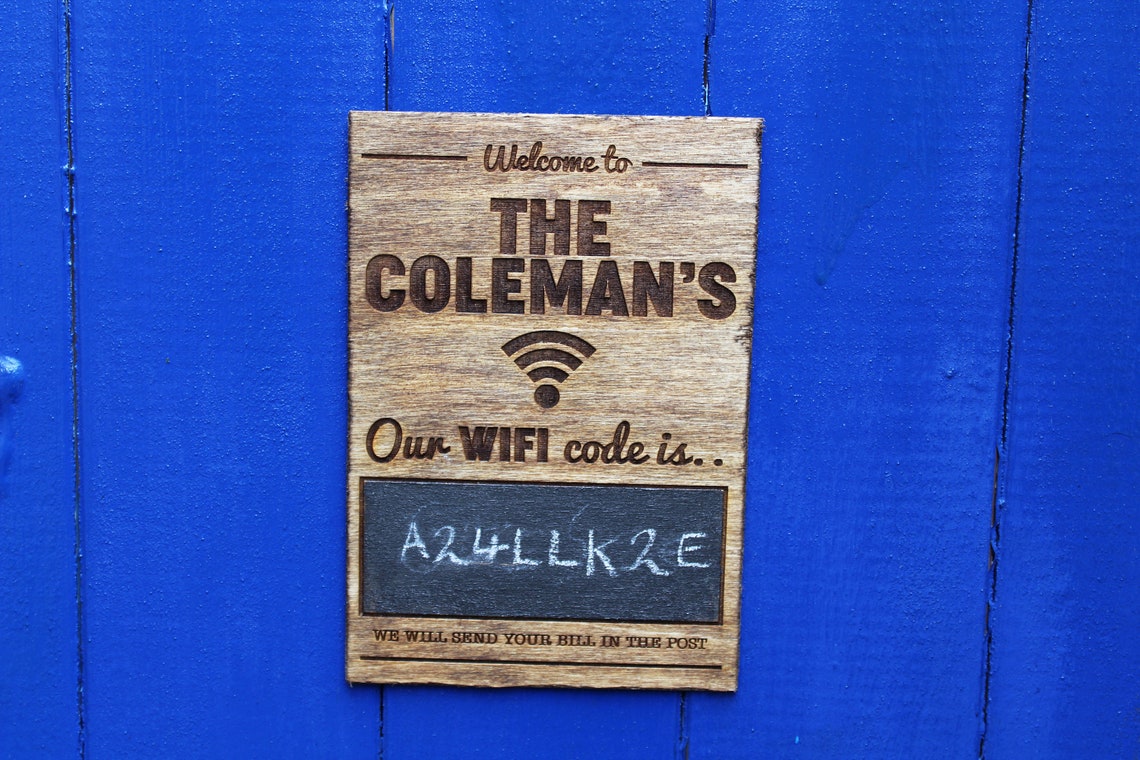 Personalised Wifi Home Sign Custom Chalkboard Wood Burned - Etsy
