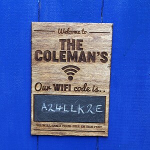Personalised Wifi Home Sign Custom Chalkboard Wood Burned Pyrography ...