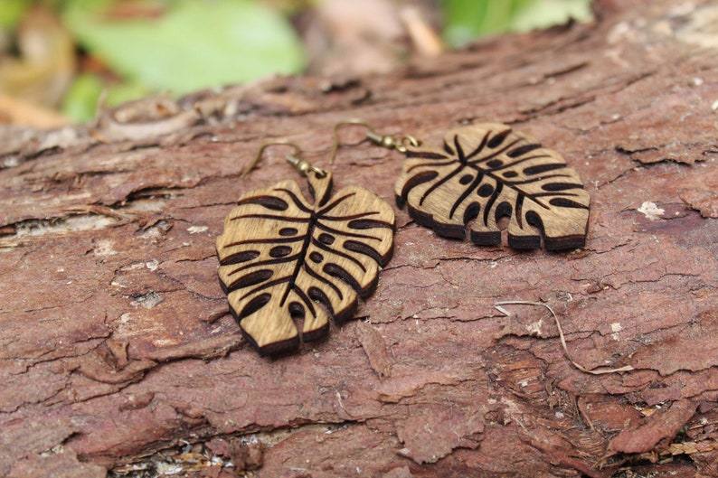 Wooden Leaf Earrings Wood Jewellery Leaves Ladies Women T Etsy