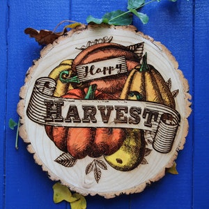 Happy Harvest Log Slice Sign Autumn Fall Thanksgiving Rustic Handmade ...