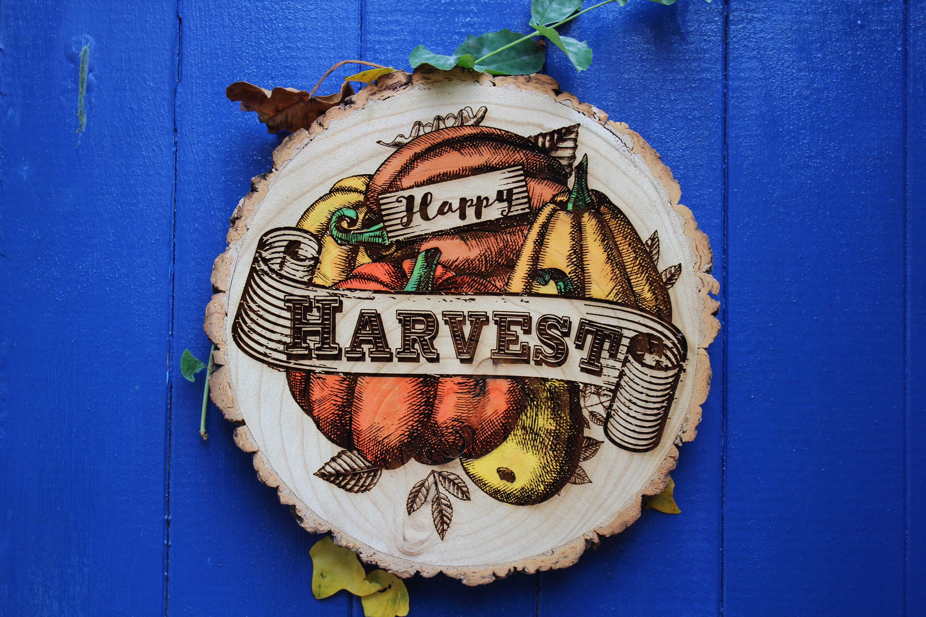 Happy Harvest Log Slice sign Autumn fall thanksgiving Rustic | Etsy