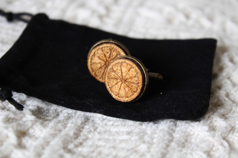 Lemon Slice Cufflinks Wood Handmade Laser Engraved Unique Unusual ...