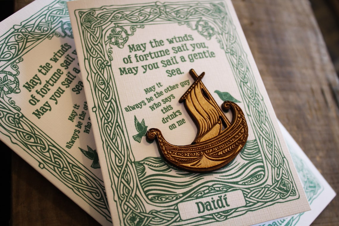 Fathers Day Card Wooden Irish Blessing Sailor Gaelic Expression Boat ...