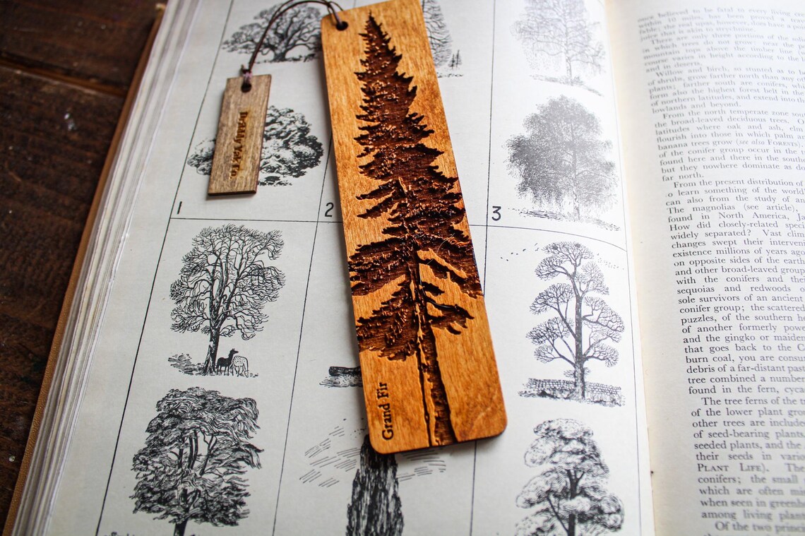 Wooden Bookmark Grand Fir Tree Rustic Handmade Wood Burning Book Lover ...