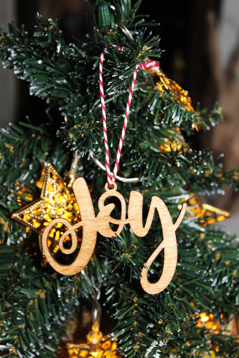 Joy Christmas Wooden Bauble Peace Love Gift Ornament Words | Etsy