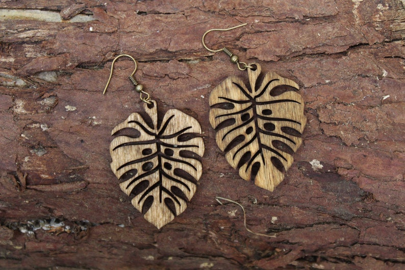 Wooden Leaf Earrings Wood Jewellery Leaves Ladies Women T Etsy