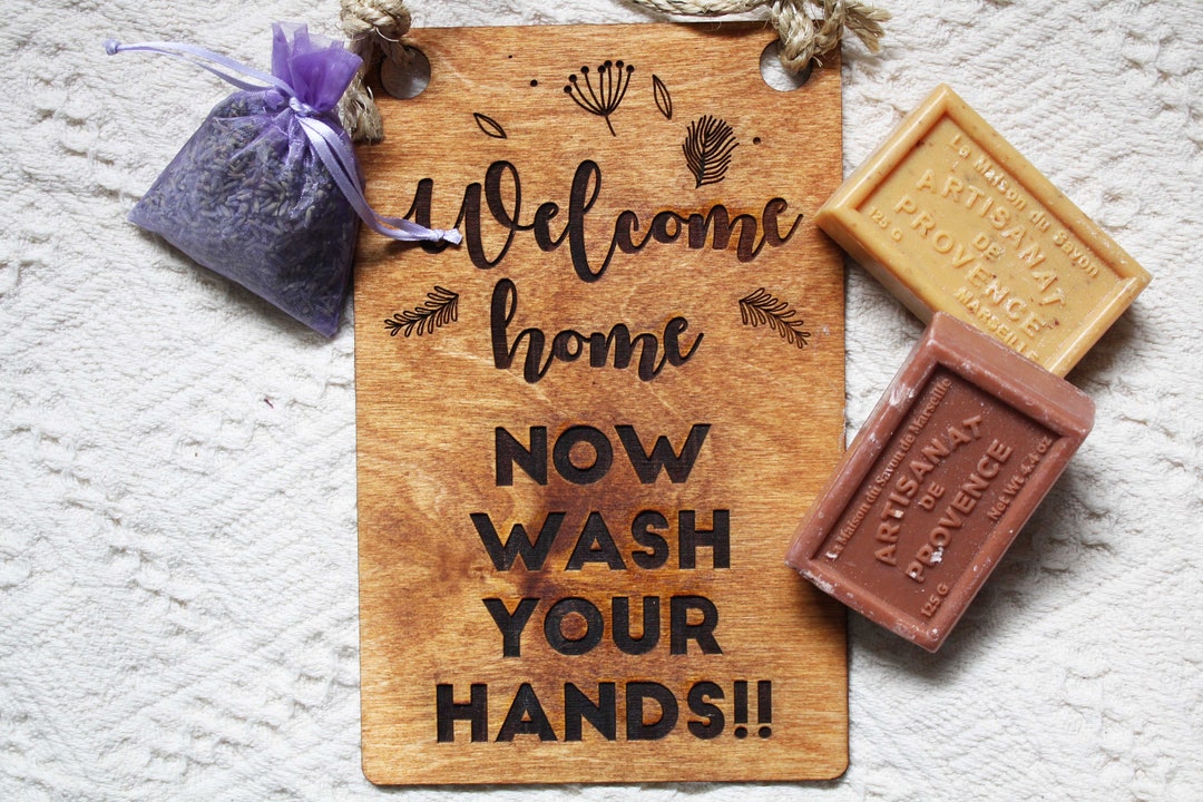 Wash Your Hands Wooden Sign Funny Welcome Home Friend Gift Wood Burned ...