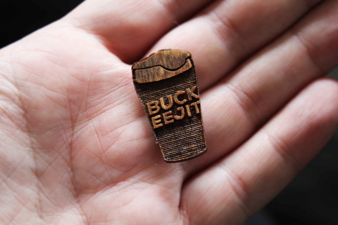 Buck Eejit Wooden Pin Badge Wood Gift Fan Flair Handmade Pyrography ...
