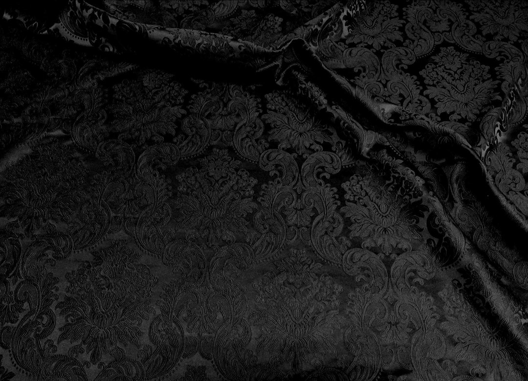 Deep Black Colour Brocade Jacquard Woven Damask Fabric. - Etsy