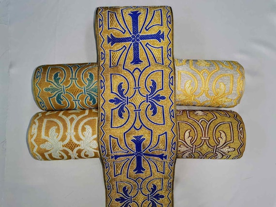 Cross Pattern/liturgical Vestments Jacquard Metallic Gallon - Etsy
