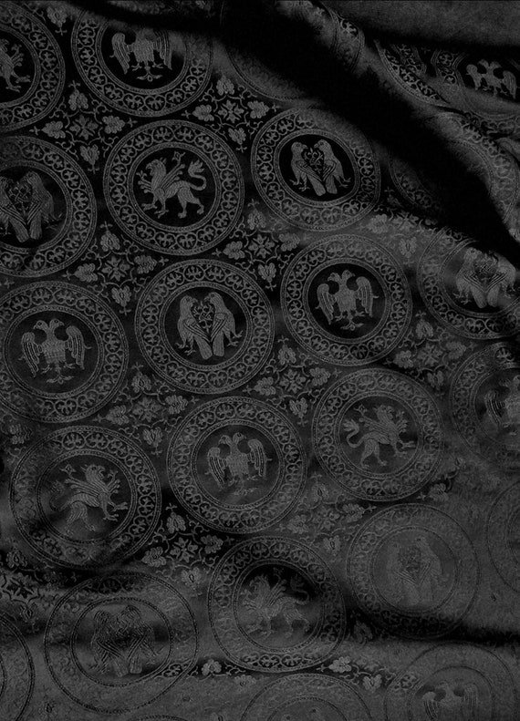 Deep Black Colour Brocade Jacquard Fabric | Etsy