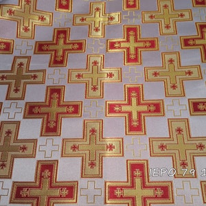 Greek Cross Pattern Liturgical Jacquard Metallic Brocade Fabric (10 ...