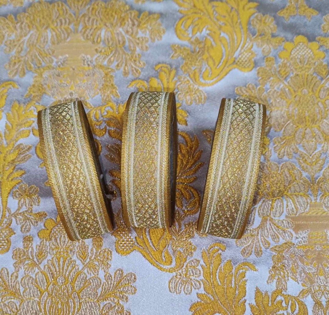 5 Meters - Greek Gold Jacquard Metallic Decoration Galloon Trim 2,5 Cm ...