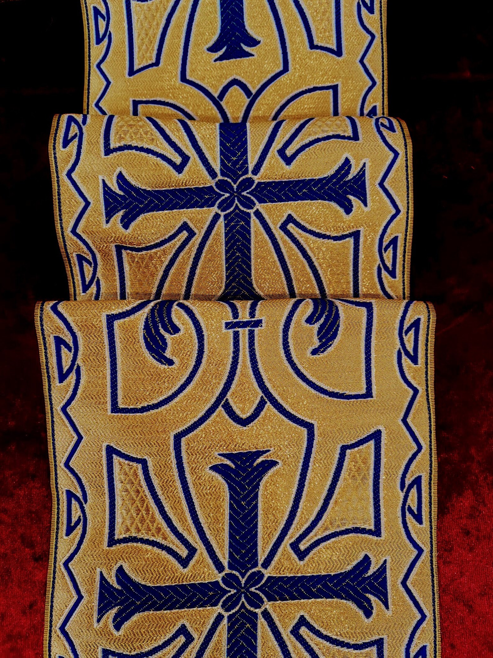 Gold Blue Cross Pattern Liturgical Metallic Gallon Trim 16 Cm | Etsy