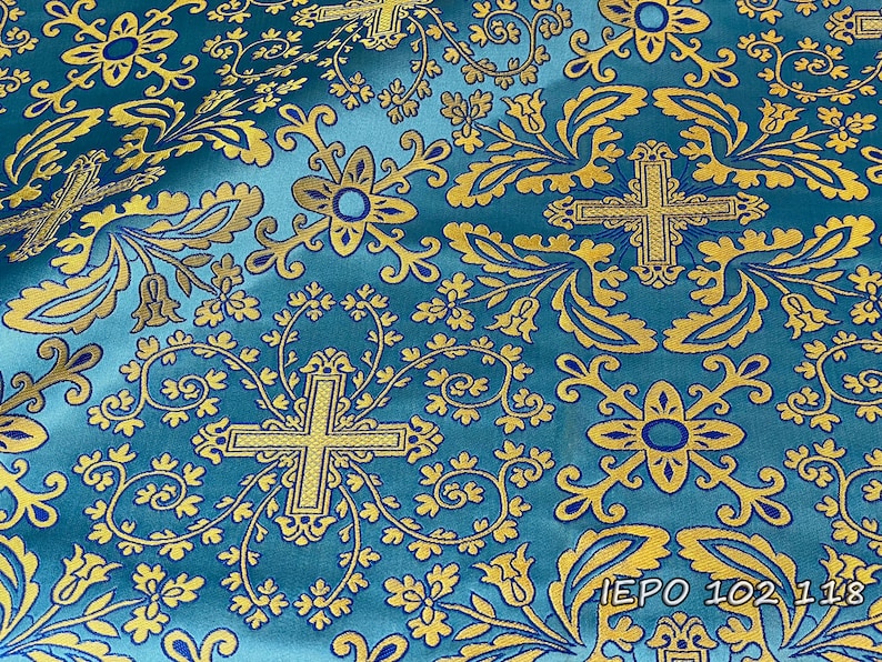 Ecclesiastical Greek Metallic Jacquard Brocade Fabric With Crosses and ...