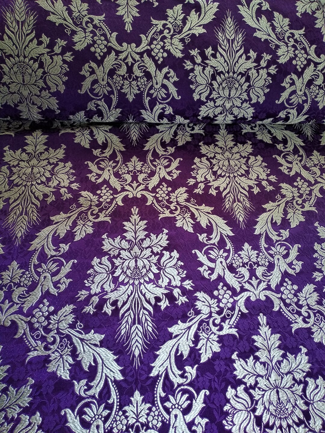 Jacquard Metallic Brocade Fabric Purple-silver Colour - Etsy